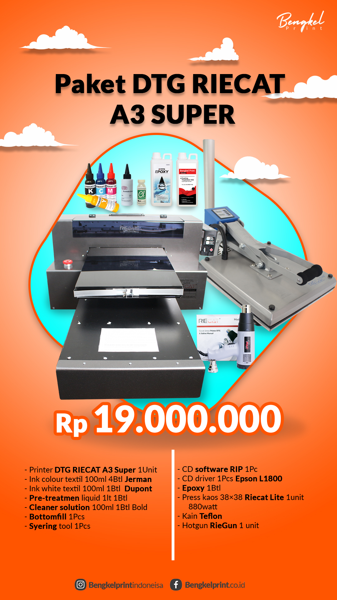 Daftar Harga Paket Printer DTG RIECAT Versi Terbaru 2020 | Bengkel Print Indonesia